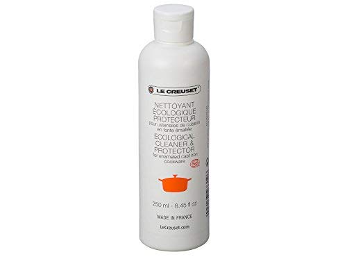 Le Creuset Cerise Cherry Nylon Grill Pan and Skillet Cleaning Brush with 8.5 Ounce Enameled Cast Iron Cleaner
