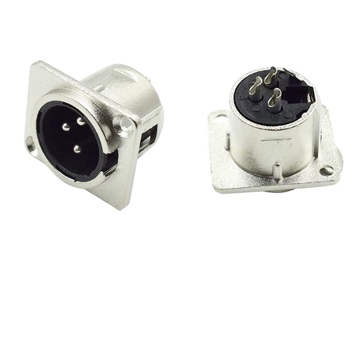priaolker 4 Pin XLR Female Socket Metal Panel Mount Chassis Microphone Audio Jack D-Type Connector Adapter, Pack of 5