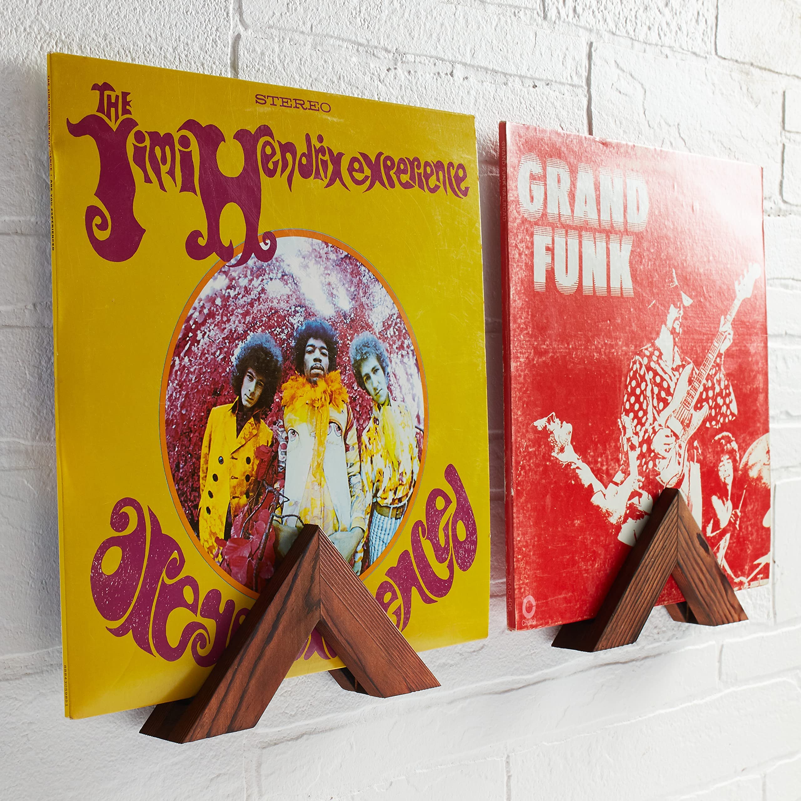 MODERN VINYL Wooden Triangle Wall Mount Set of 2 - Vinyl Record Holder Display - LP Record Vinyl Display - Pine Wood (Brown)