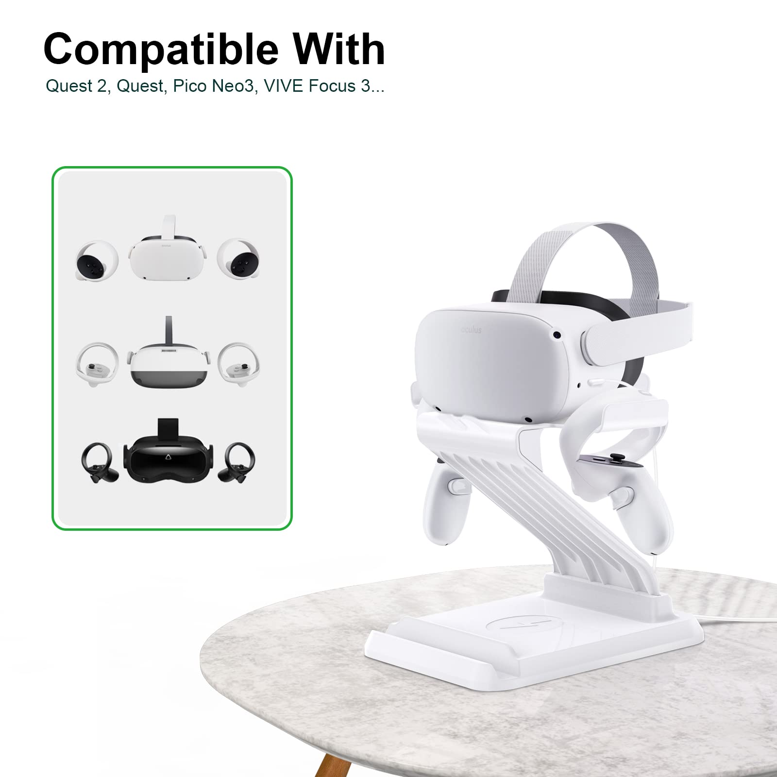 SINWEVR Enhanced Charging Dock Compatible with Meta/Oculus Quest 2/1, Rift S, HTC VIVE, Cosmos, Valve Index, etc, It Also Supports Wireless Charging and Mobile Phone Charging Functions.