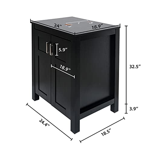 Puluomis 24β Bathroom Vanity Sink Combo Black Cabinet Vanity and White Ceramic Vessel Sink with ORB Faucet & Pop Up Drain