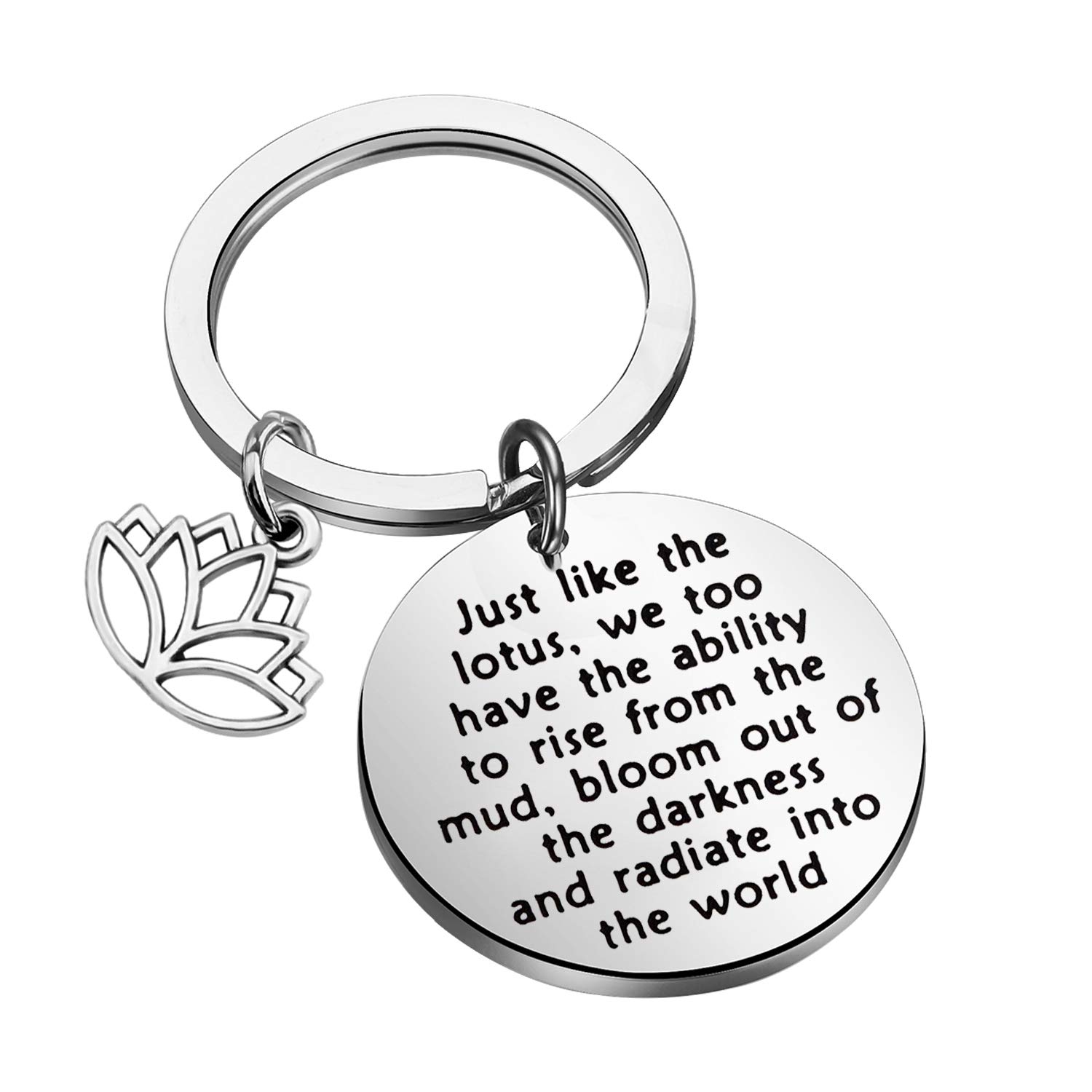 LQRI Lotus Keychain Yoga Karma Inspirational Keychain Best Friend Gift Yoga Lovers Gift (silver)