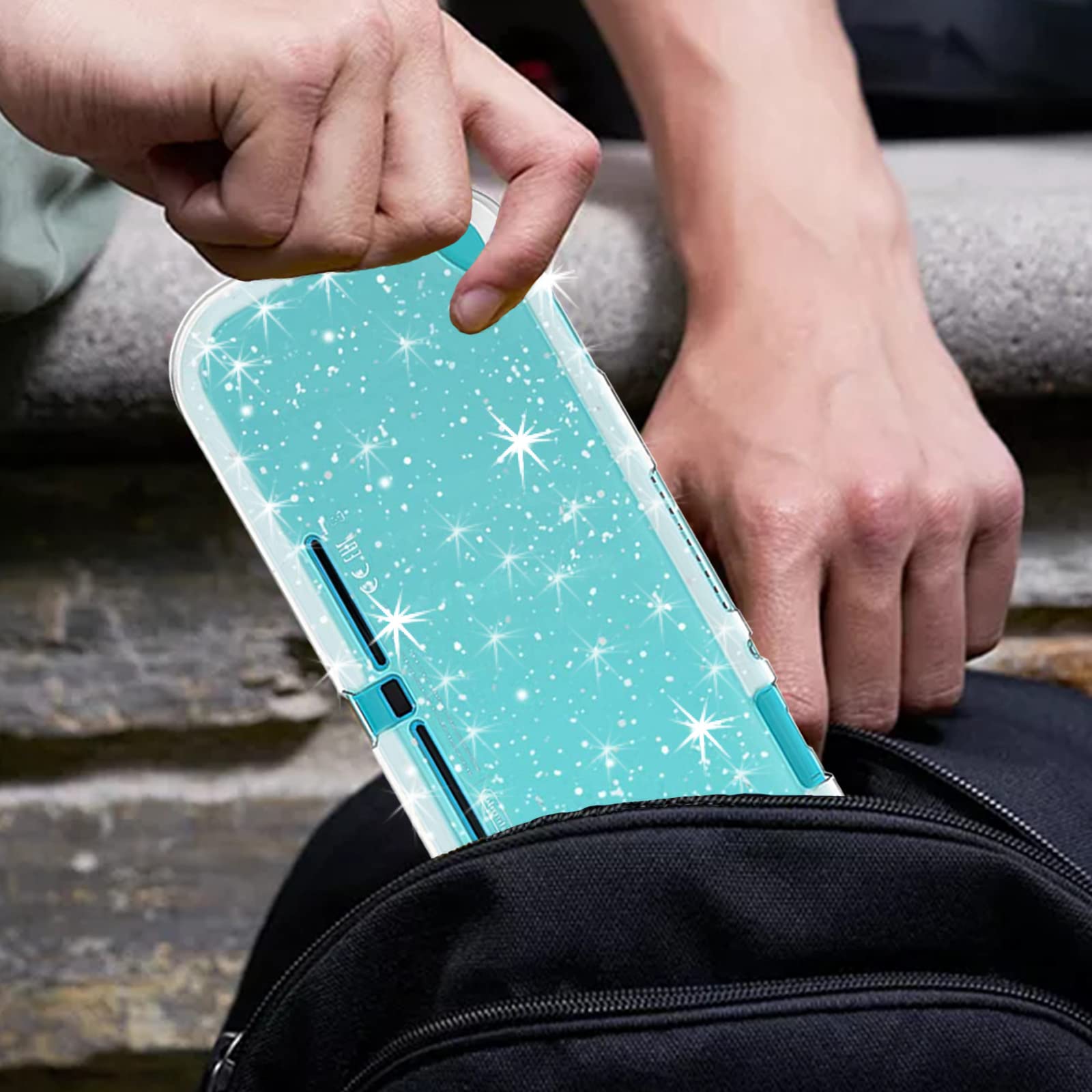 Protective Case Compatible with Nintendo Switch Lite,Switch Lite Case TPU Shockproof Portable Case&Switch Lite Skin Sticker&Thumb Grips Full Set Accessories for Switch Lite Glitter Case for Teen Girls