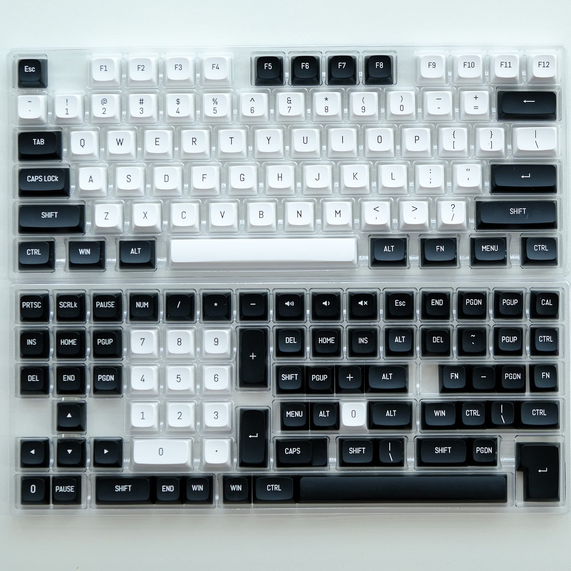 UniCusMech 150 Keys Set CSA Profile Custom Keycaps PBT Double Shot ANSI Layout Keyboard for Cherry MX Switches Mechanical Gaming Keyboards (Black and White)