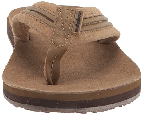 Quiksilver mens Carver Leather Flip Flop Sandal, Tan - Solid, 12 US