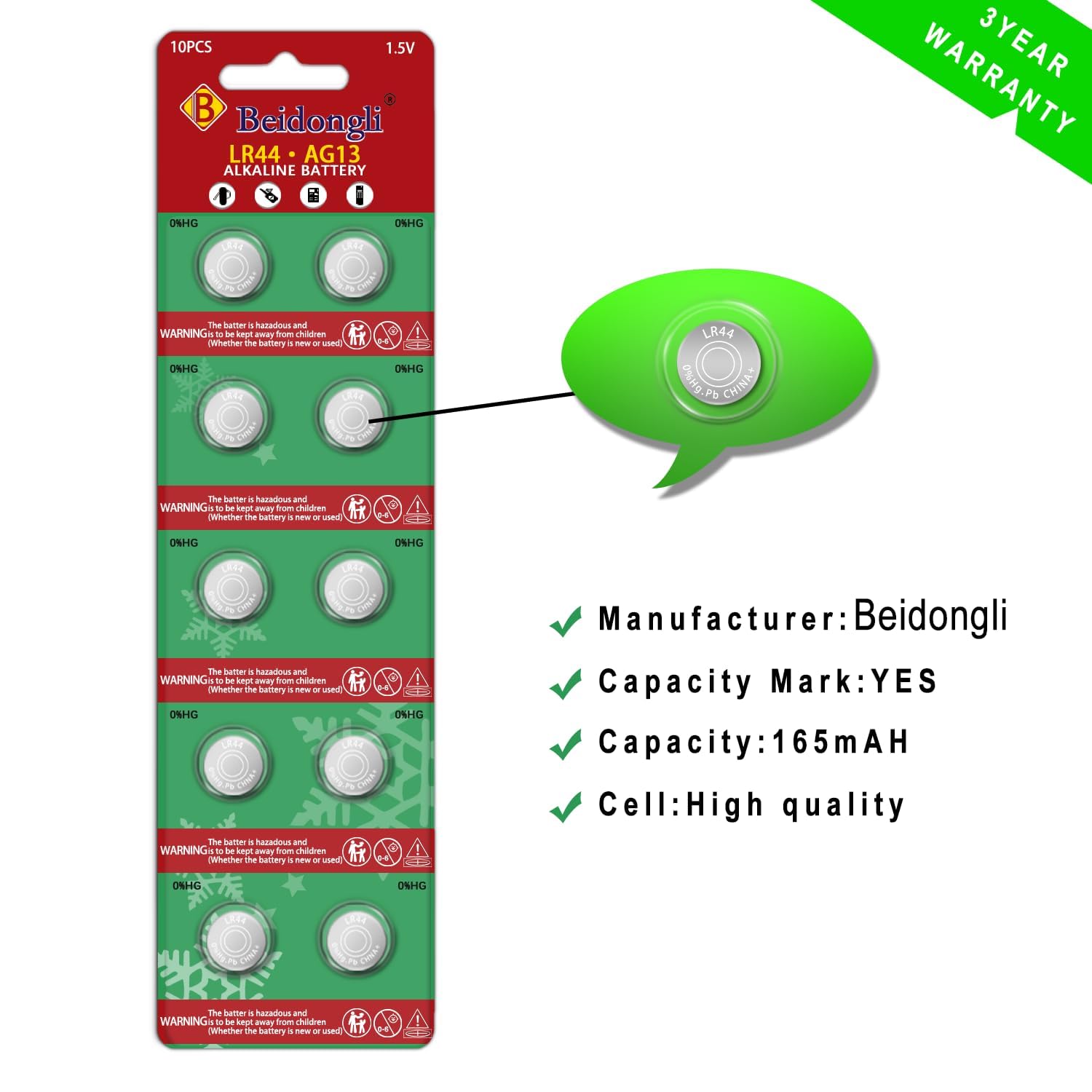 LR44 Batteries AG13 357 high Capacity 1.5V Button Coin Cell 10 Count Battery