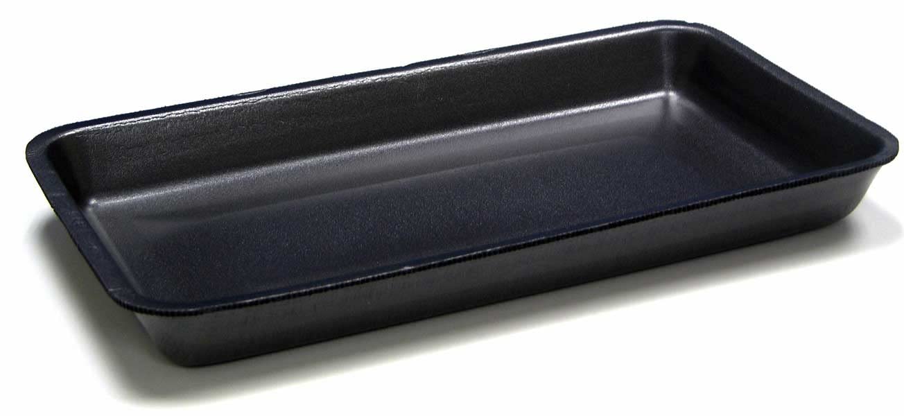 Pactiv Polystyrene Foam 148D Black Processor Tray, 14.125 x 8.25 x 1.25 inch - 100 per case.