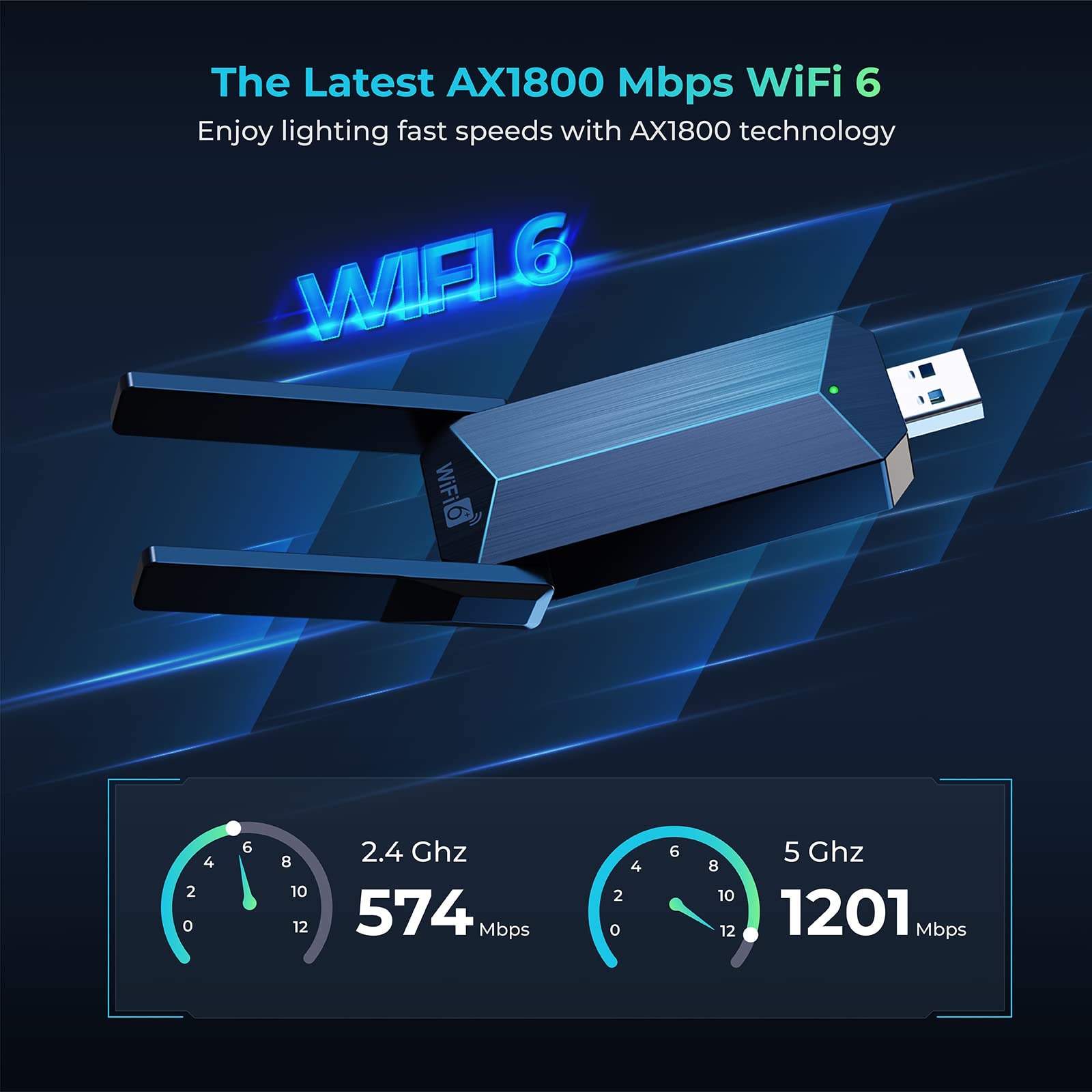 USB WiFi 6 Adapter, AX1800 USB 3.0 Dual Band WiFi Dongle USB Wireless Adapter with 1800Mbps 5G 2.4G, 802.11AC Wireless Network Dongle High Gain Antennas for PC Desktop Laptop, Support Win 10/11 Only