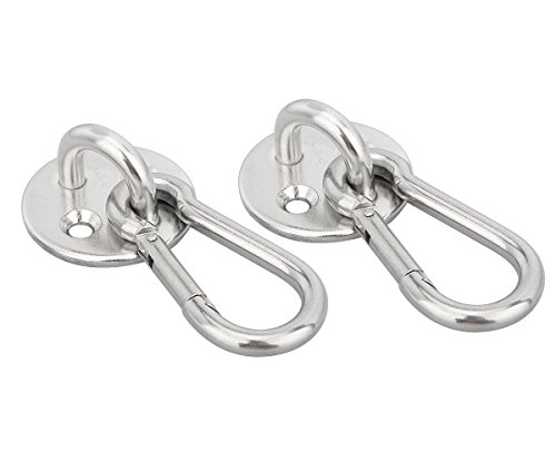 Lind Kitchen 2-Pack M6 Ceiling & Wall Mount Hanging Hardware Fitting Set 304 Stainless Steel Heavy Duty Round Pad Eye Hook Plate + Snap Hook for Yoga Hammock Swing Marine Boat Application
