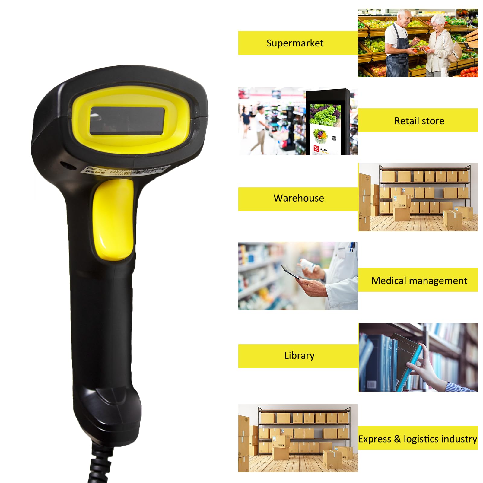 WODEMAX 1D 2D Barcode Scanner Wireless and Wired Handheld Barcode Scanner Compact Plug and Play Model Automatic Fast and Precise scanning Suitable for Warehouses, supermarkets, Libraries, etc