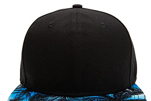 Palm Tree Print Snapback Hats for Men Women - Coconut Coco Flat Bill Brim Trucker Hat Dad Adjustable Baseball Cap Blue