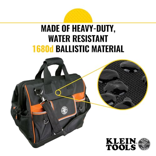 Klein Tools 55469 Tradesman Pro Wide-Open Tool Bag Made of 1680 Ballistic Weave with Molded Bottom and Detachable Shoulder Strap