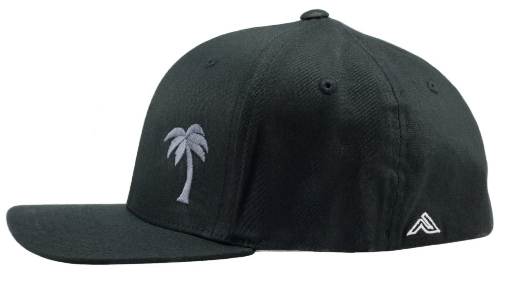 LINDO - Flex/Stretch Band Pro Back Style Hat - Palm Tree (Black w/Graphite - L/XL)