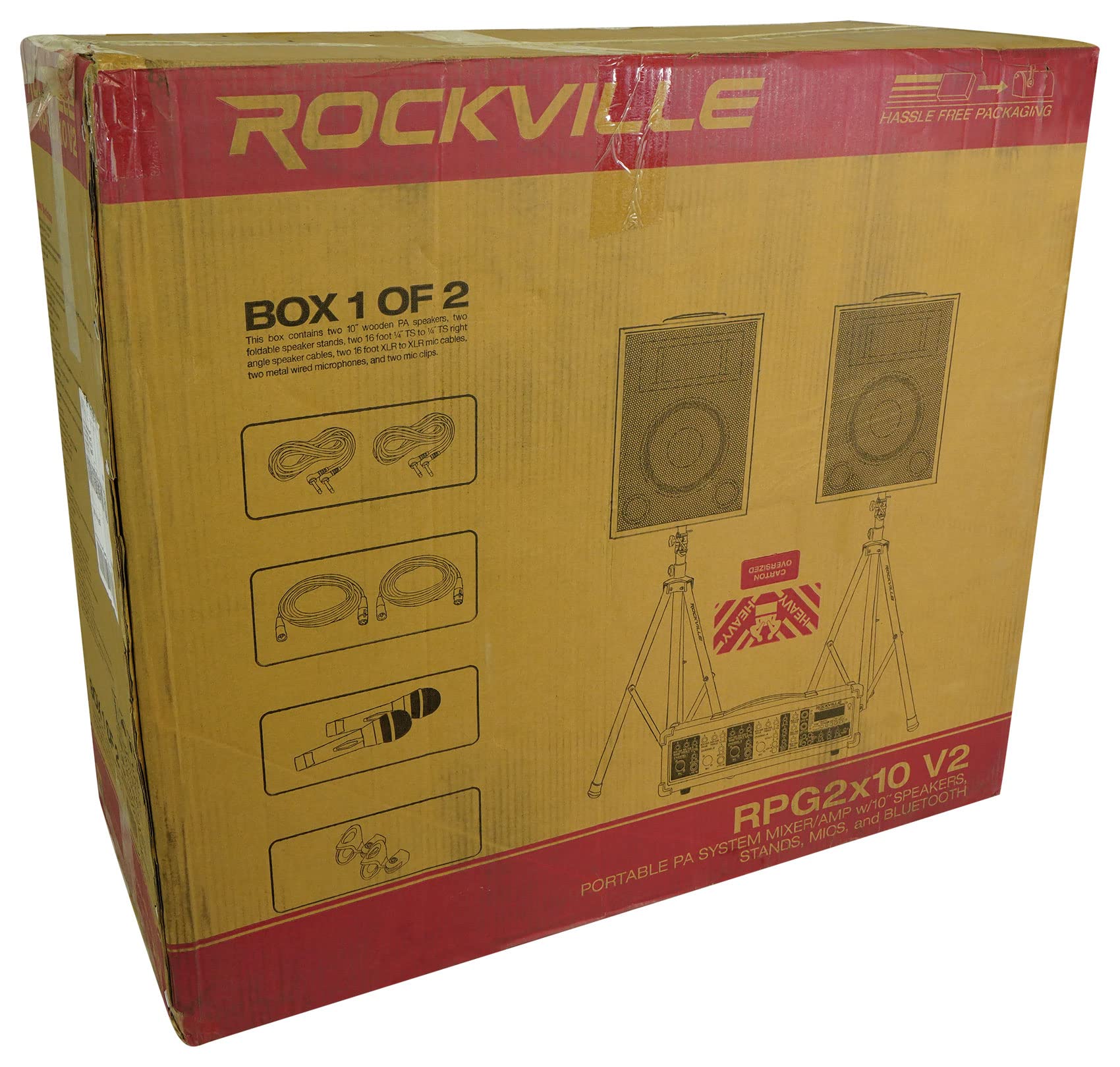 Rockville Package PA System Mixer/Amp+10" Speakers+Stands+Mics+Bluetooth, (RPG2X10)