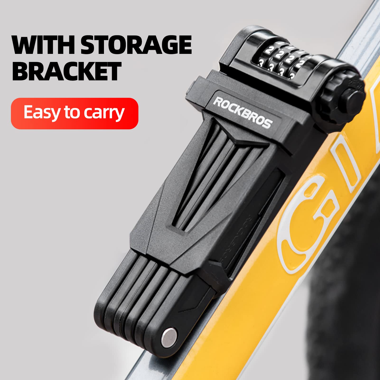 ROCKBROS Folding Bike Lock Combination Bike Lock with Mount Electric Bike Lock Heavy Duty Anti Theft Bicycle Locks with Mounting Bracket 4-Digit Foldable Bike Lock