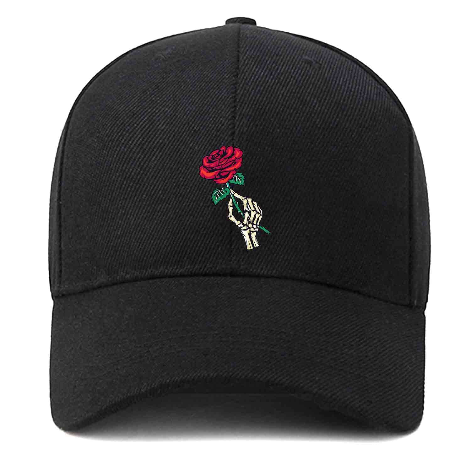 SHITOUPU Rose Skull Hand Baseball Cap,Unisex Dad Cap,Adult Athleisure Cap Adjustable