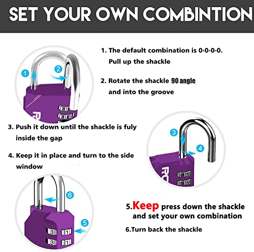 RESET-060 4 Digit Combination Lock Outdoor Padlock for School Gym Sports Locker Fence Toolbox Gate Suitcase Hasp Purple