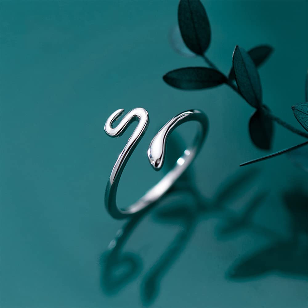 SILBERTALE Cool Snake Rings 925 Sterling Silver for Women Simple animal Stackable Knuckle Adjustabe Finger Rings For Men