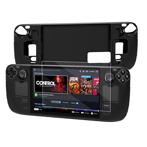 Silicone Case for Steam Deck Game Console with HD Screen Protector, Full Wrap Silica Gel Protective Cover Skin Gaming Accessories for Steam Deck, Anti-Slip/Sweat Proof/Scratch Resistant/Shock Proof