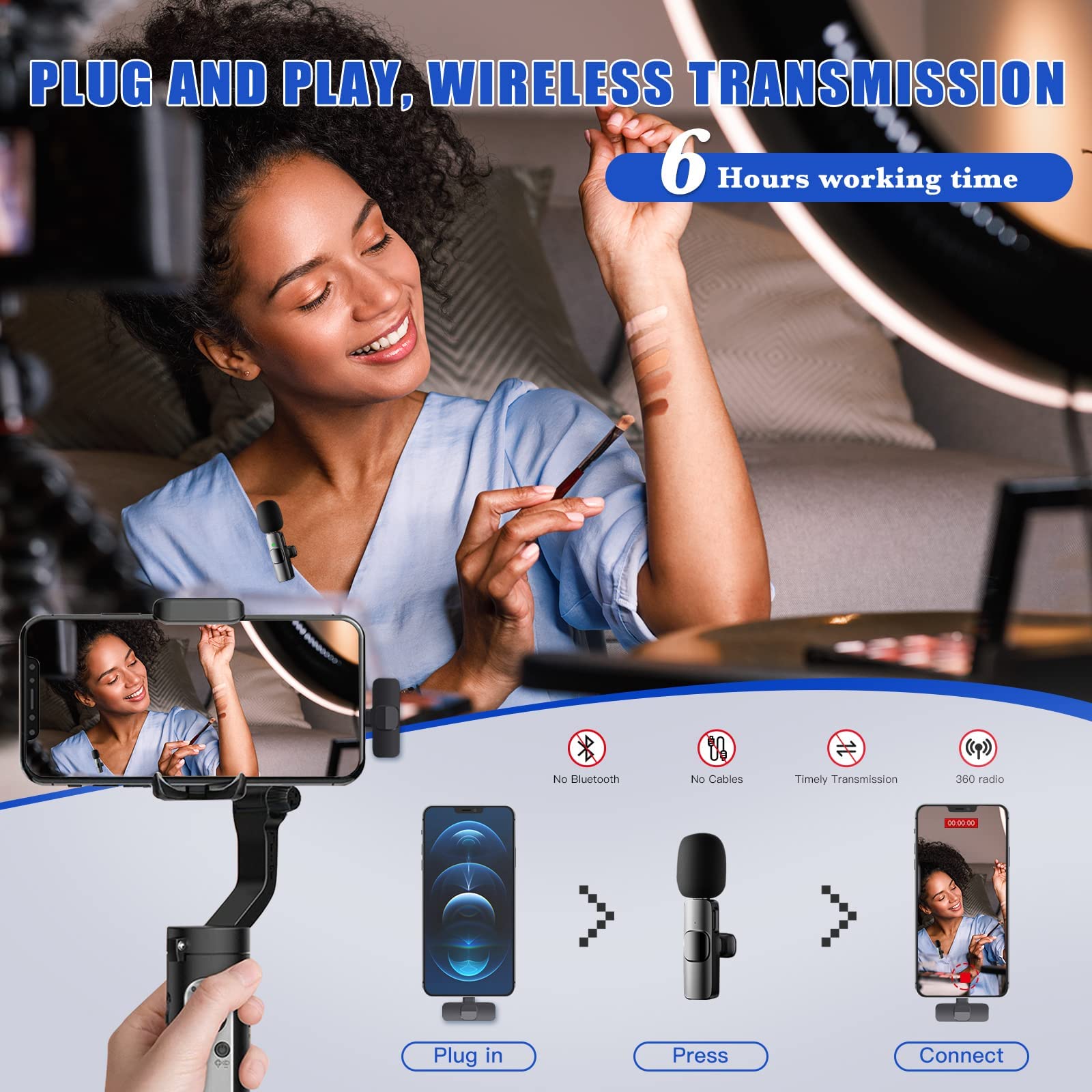 SiuSiuG Wireless Microphone for iPhone iPad, Mini Wireless Lavalier Mic, Professional Plug-Play Microphone, Clip on Microphones for Video Recording Interview