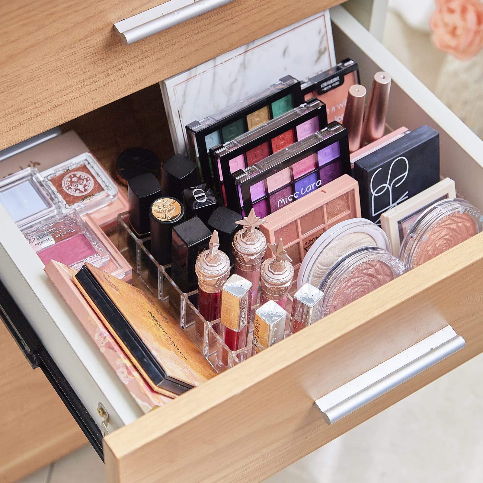 TUZAZO Eyeshadow Palette Makeup Organizer 7-Section, Lipstick Holder 12-Grid, Set of 2 Divided Vanity Organize Holders for Drawer and Bathroom Counte Modern Cosmetics Storage