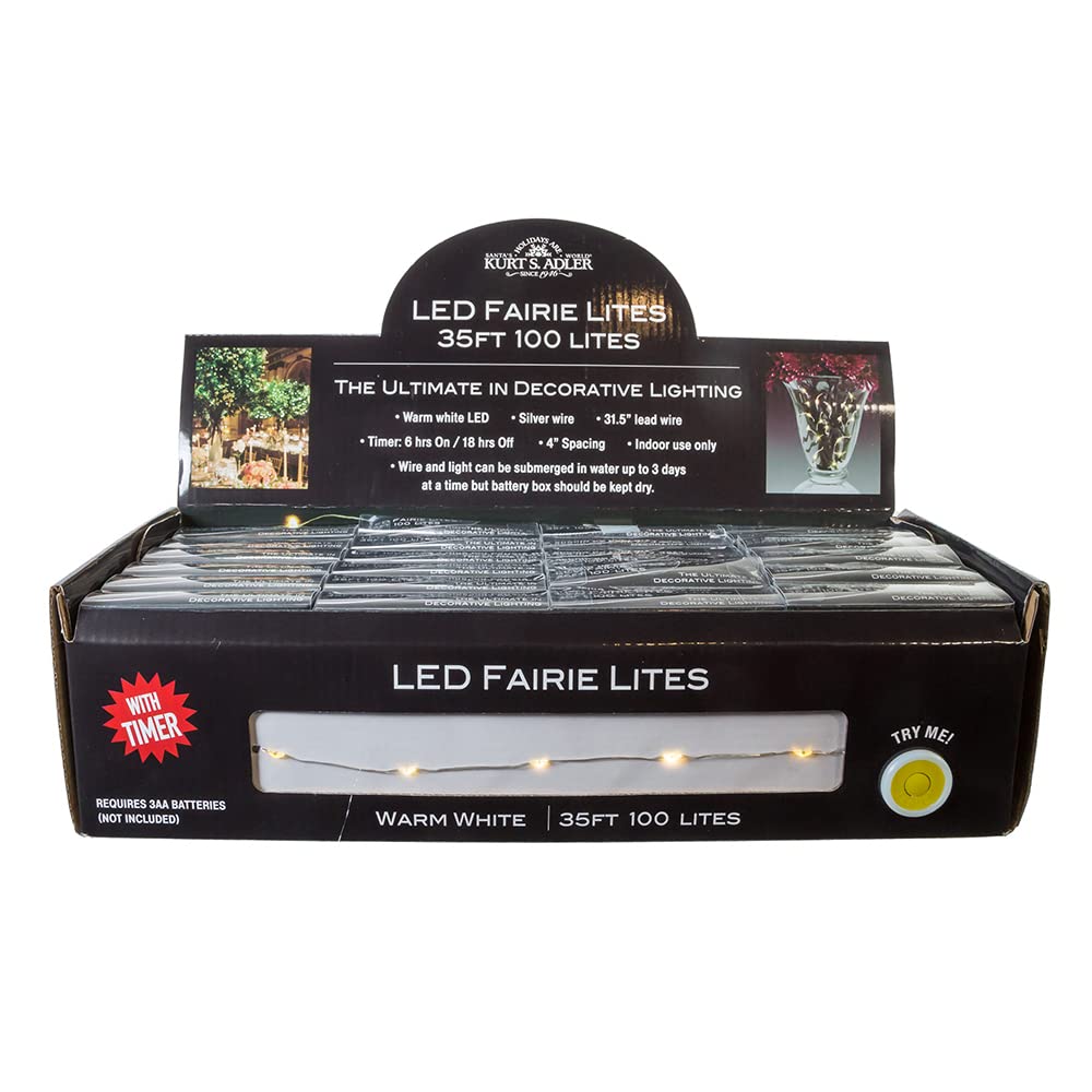 Kurt S. Adler 100-Light Battery Operated Warm White Twinkle Fairy Silver Wire Lights, 35.6-feet long