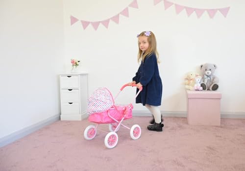 KOOKAMUNGA KIDS Baby Doll Stroller - Realistic 2 in 1 Baby Stroller for Dolls w/Detachable Bassinet β Toy Pram w/Carry Cot, Retractable Canopy & Soft Grip Handle - for Dolls up to 18" - Pink