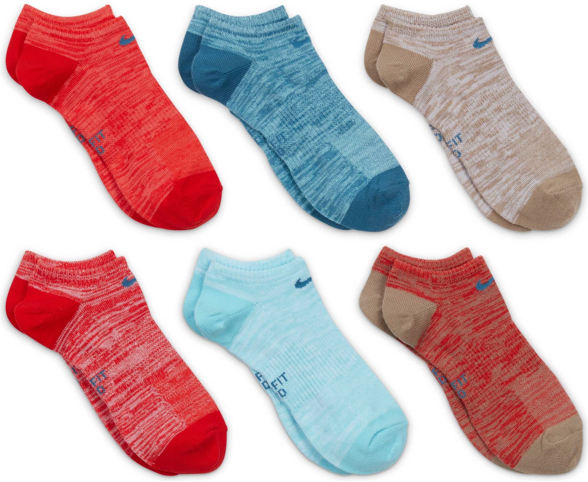 Nike Women`s Everyday Lightweight No Show Training Socks 6 Pack (Multi(SX7573-917)/B, Medium)