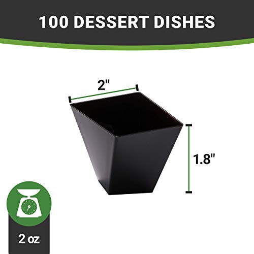 Restaurantware 2 Ounce Dessert Dishes 100 Disposable Mini Party Serving Cups - Durable Sustainable Black Plastic Girata Dishes Serve Drinks Desserts Or Samples For Weddings Or Catering