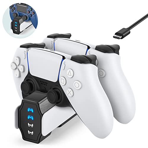 PS4/PS5 Controller Charging Station, Compatible with PS4 Controller DualShock 4 & PS5 DualSense, 2 in 1 Replacement Fast Charger Station Dock For PlayStation4 / PlayStation5 Controller
