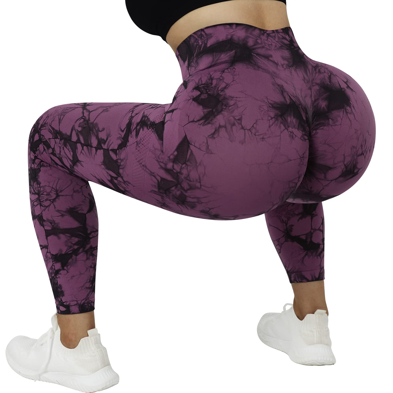 RUUHEE Women Workout Leggings Seamless Scrunch High Waisted Tummy Control Gym Yoga Pants(Medium,49Purple Tie Dye)