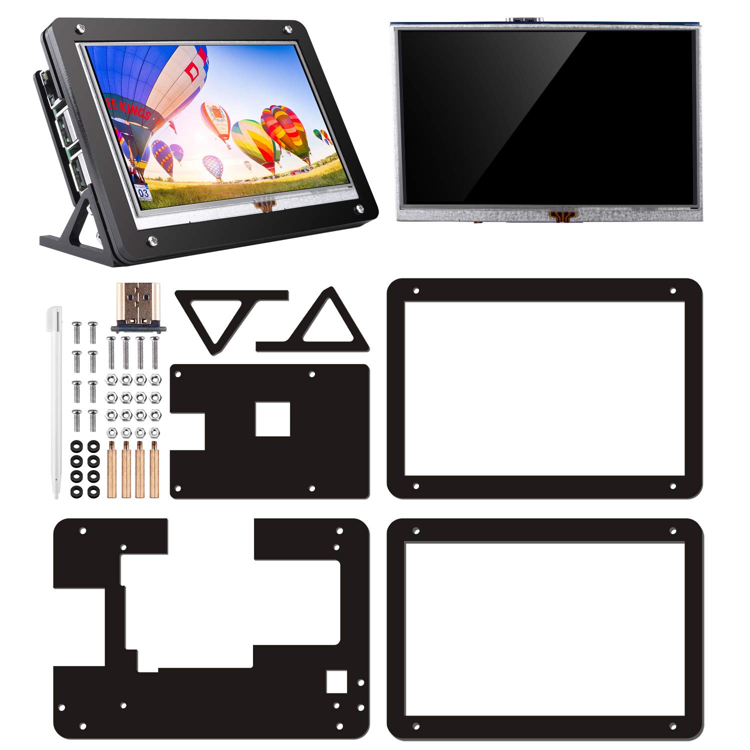kuman 5 inch Resistive Touch Screen with Protective Case 800x480 HDMI TFT LCD Display Module for Raspberry Pi 3B+/3B 2 Model B RPi 1 B B+ A A+ SC5AC (5 inch Raspberry pi Display with Protection case)