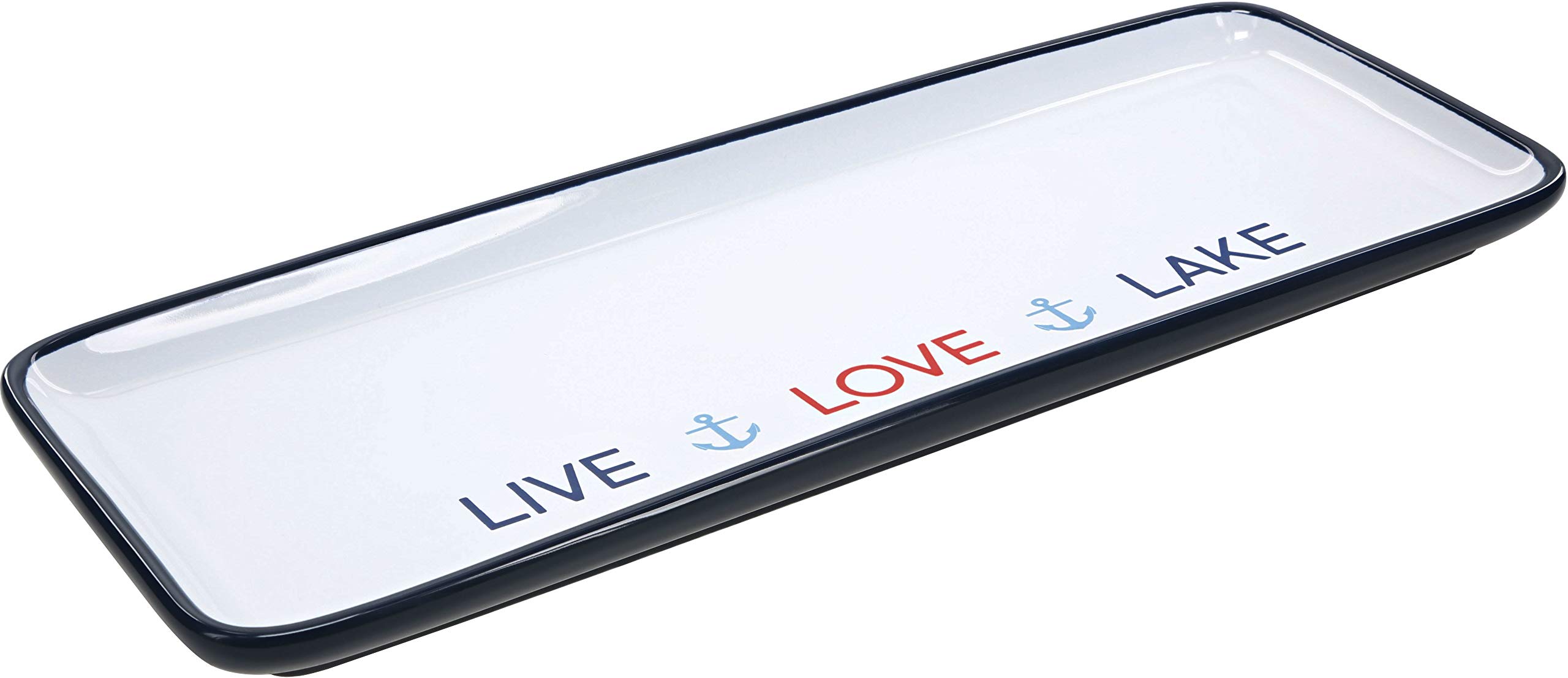 Pavilion Gift Company 67538 12 Inch Stoneware Serving Tray Live Love Lake, Blue