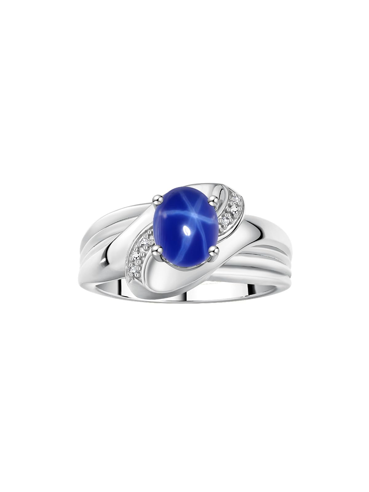 RYLOS Rings for Women Sterling Silver Ring Oval 9X7MM Gemstone & Diamonds Classic Design Blue Star Sapphire Jewelry for Women Size 8