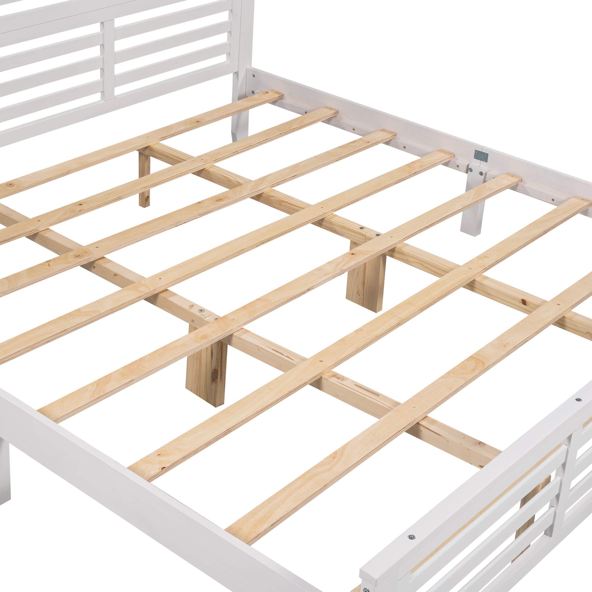 LostCat King Size Platform Bed Frame with Headboard and Footboard,Modern Solid Wood Bed with Horizontal Strip Hollow Shape for Adults,Teens,Wood Slat Support,No Box Spring Needed,White