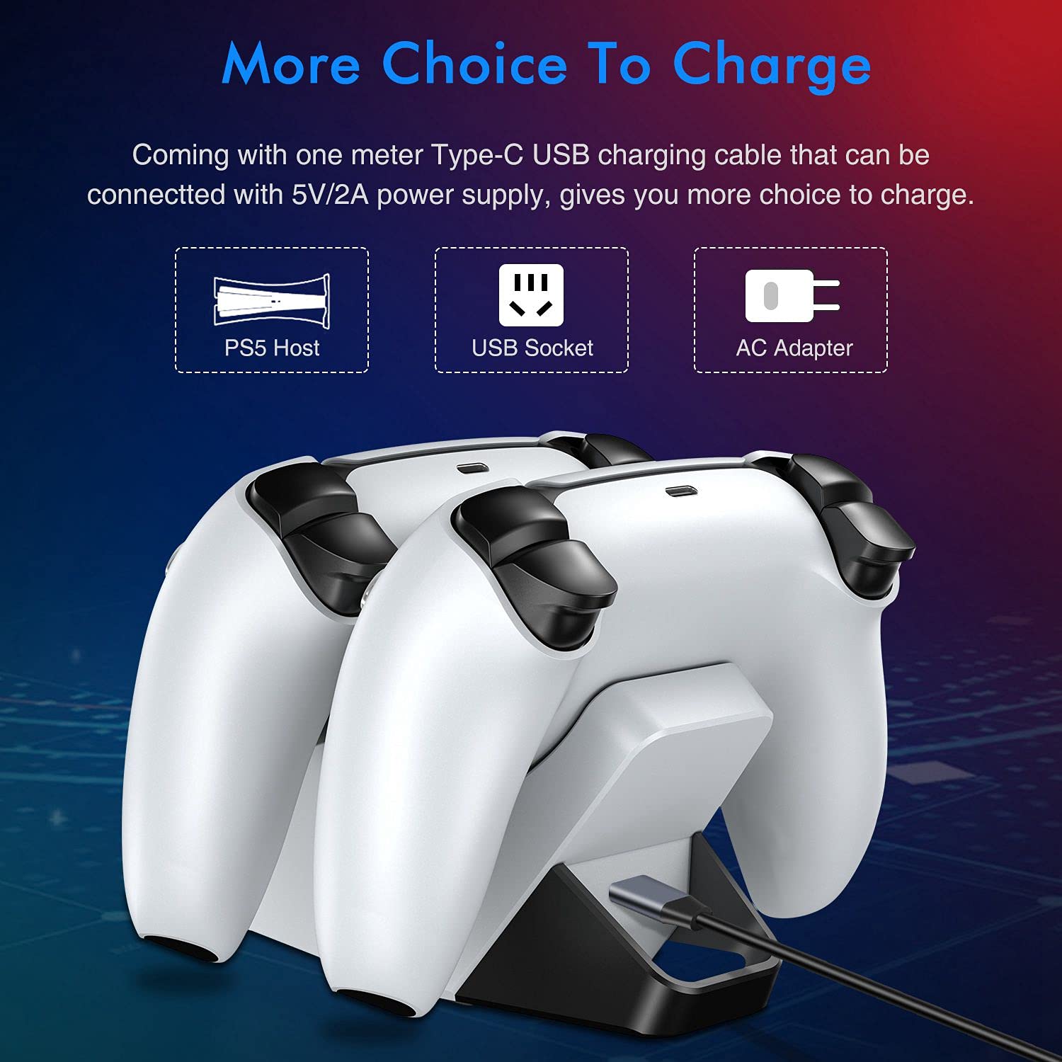 PS5 Charging Station, PS5 Controller Charger Station with 5V/2A AC Adapter, LED Indicator, Overcharging Protection, ECHTPower Dualsense Charger Stand Dock for Sony Playstation 5 Controller