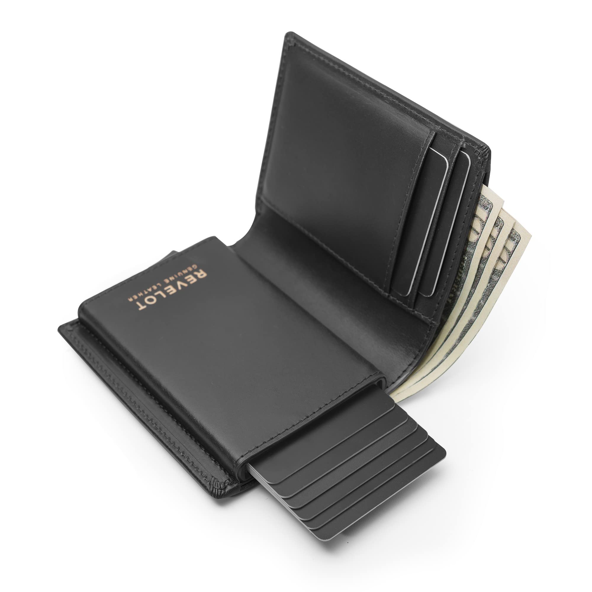 Revelot Cardholder Wallet/Genuine Leather with RFID Blocking / W1 (Black Waxed)