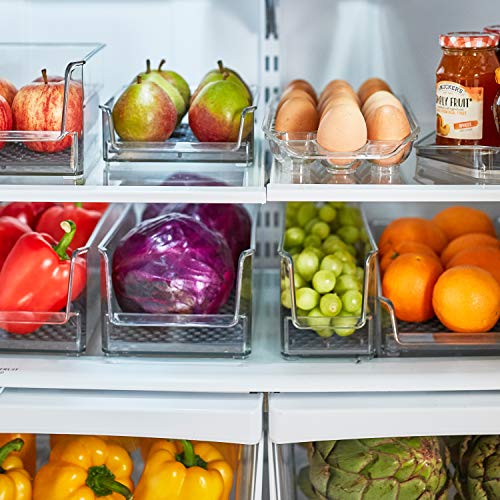 Spectrum Diversified Hexa in-Fridge Small Refrigerator Bin for Storage and Organization of Fruit Vegetables Produce and More, 8.5 x 6 x 2.25, Clear/Dark Gray