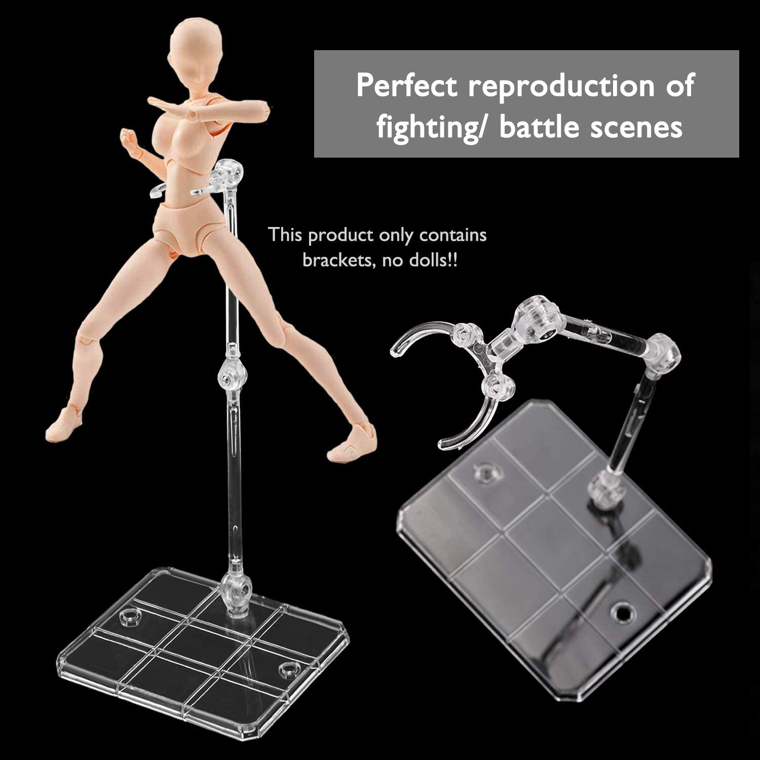 Migaven Action Figure Stand, 10pcs Assembly Action Figure Display Holder Base Doll Model Support Display Stand Compatible with HG RG SD SHF Gundam 1/144 Toy Clear