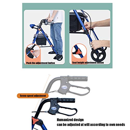 Rollators 4 Wheel with Seat Folding Lightweight, Folding Rollator with Seat and Basket, Rollator Walker for Elderly Adjustable, Disability Aids Walkers, Mobility Walkers 4 Wheels,Load weight 220lbs,Bl