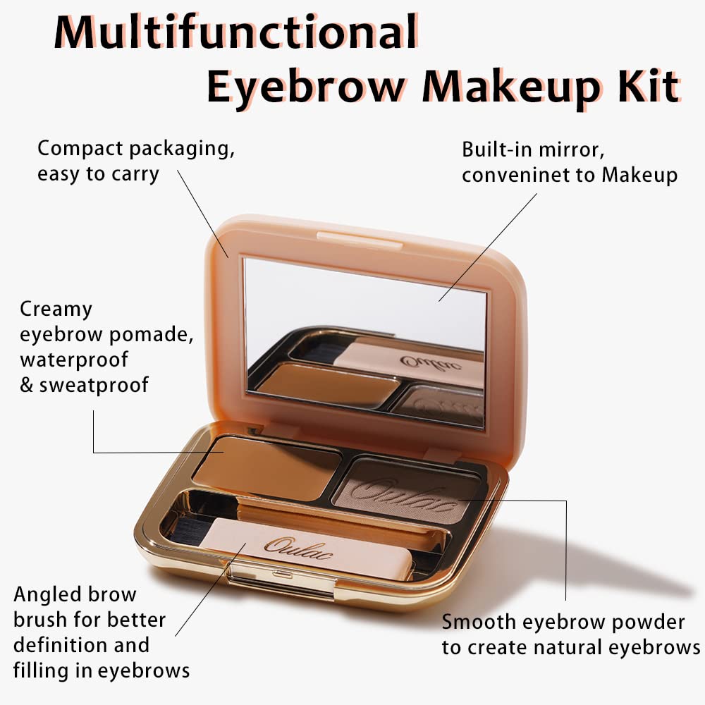 Oulac Waterproof Light Eyebrow Powder Kit with Brow Brush 2 in1 Long Lasting Instant Eyebrow Pomade & Powder Natural Makeup for Sparse Brows 3.2 g/0.11 oz (Golden Blonde)