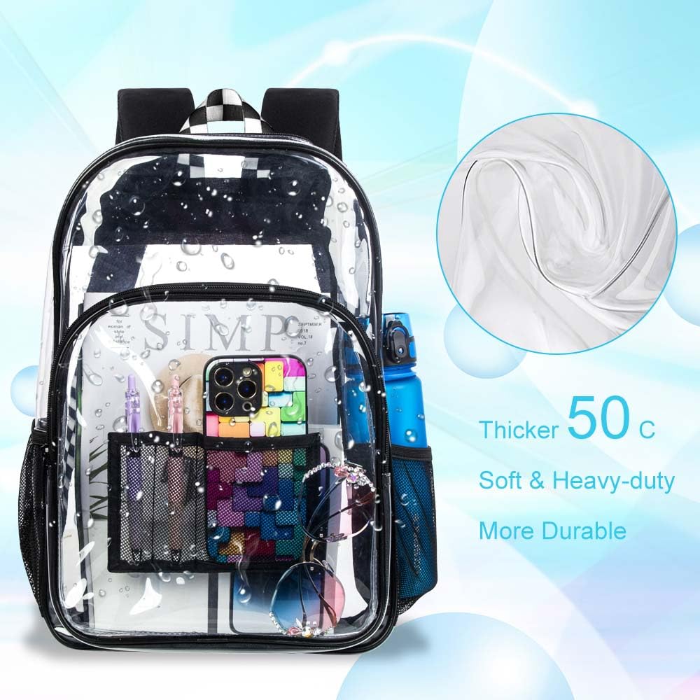 KLFVB 3PCS Clear Backpack, Heavy Duty Transparent Bookbag, See Through Sequin Backpacks - Black