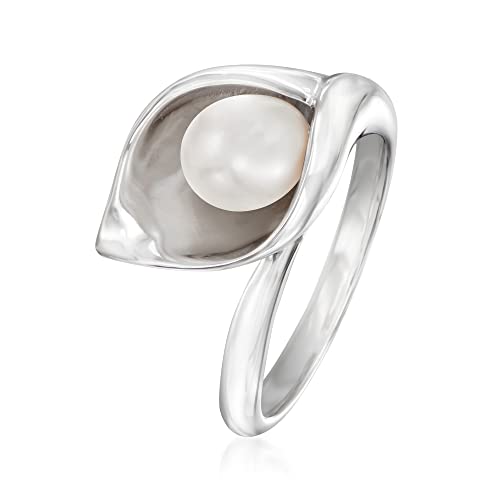Ross-Simons 6.5-8.5mm Cultured Pearl Leaf Ring in Sterling Silver. Size 7