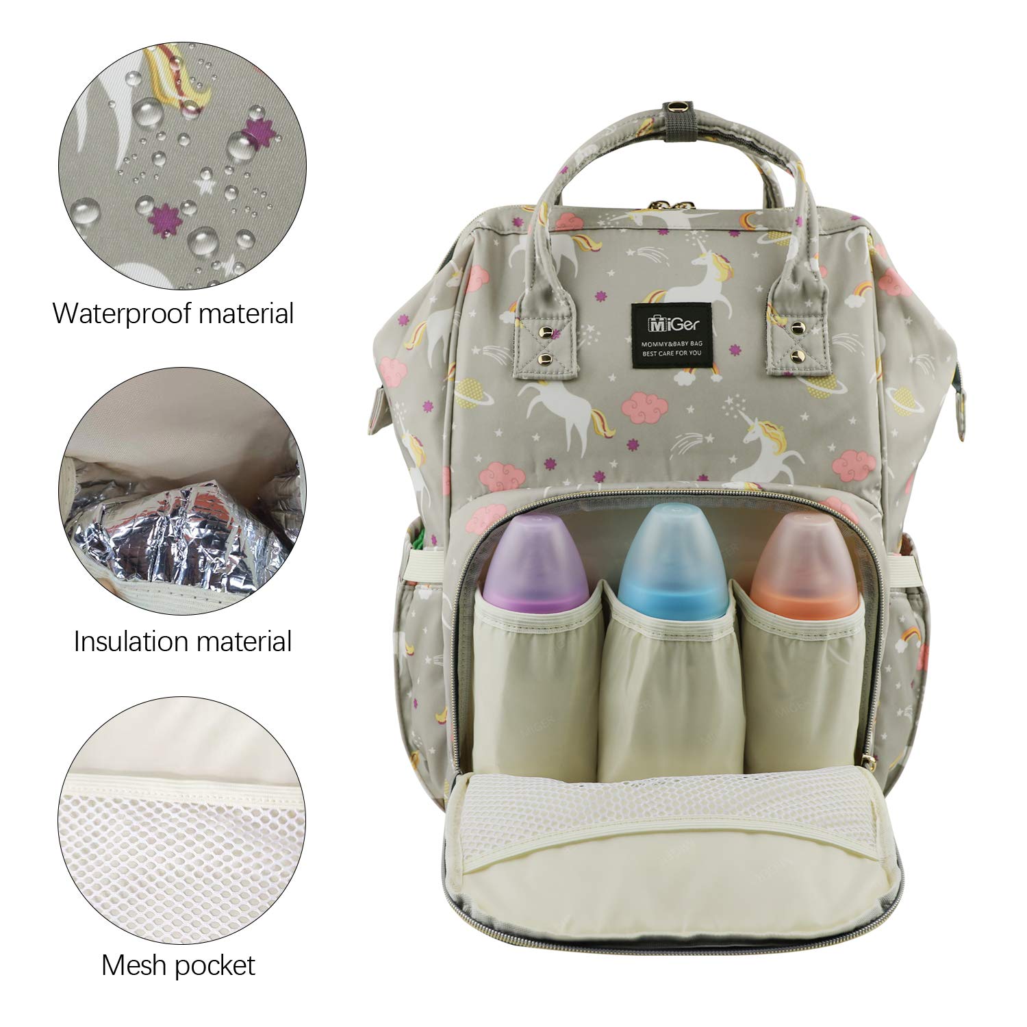 MIGER Diaper Bag Backpack for Girls Boys Multi-Function Unicorn Baby Nappy Bag