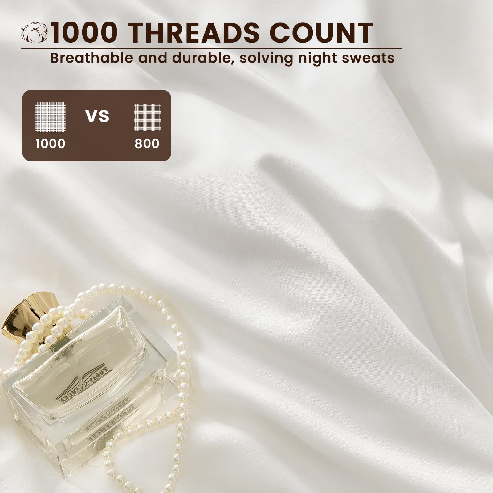 LBRO2M 100% Egyptian Cotton 1000 Thread Count Sheets Set King Size,Bed Sheet 4 Piece Sets,16 inches Deep Pocket,All Season,Bedding Super Soft Comforterble,White