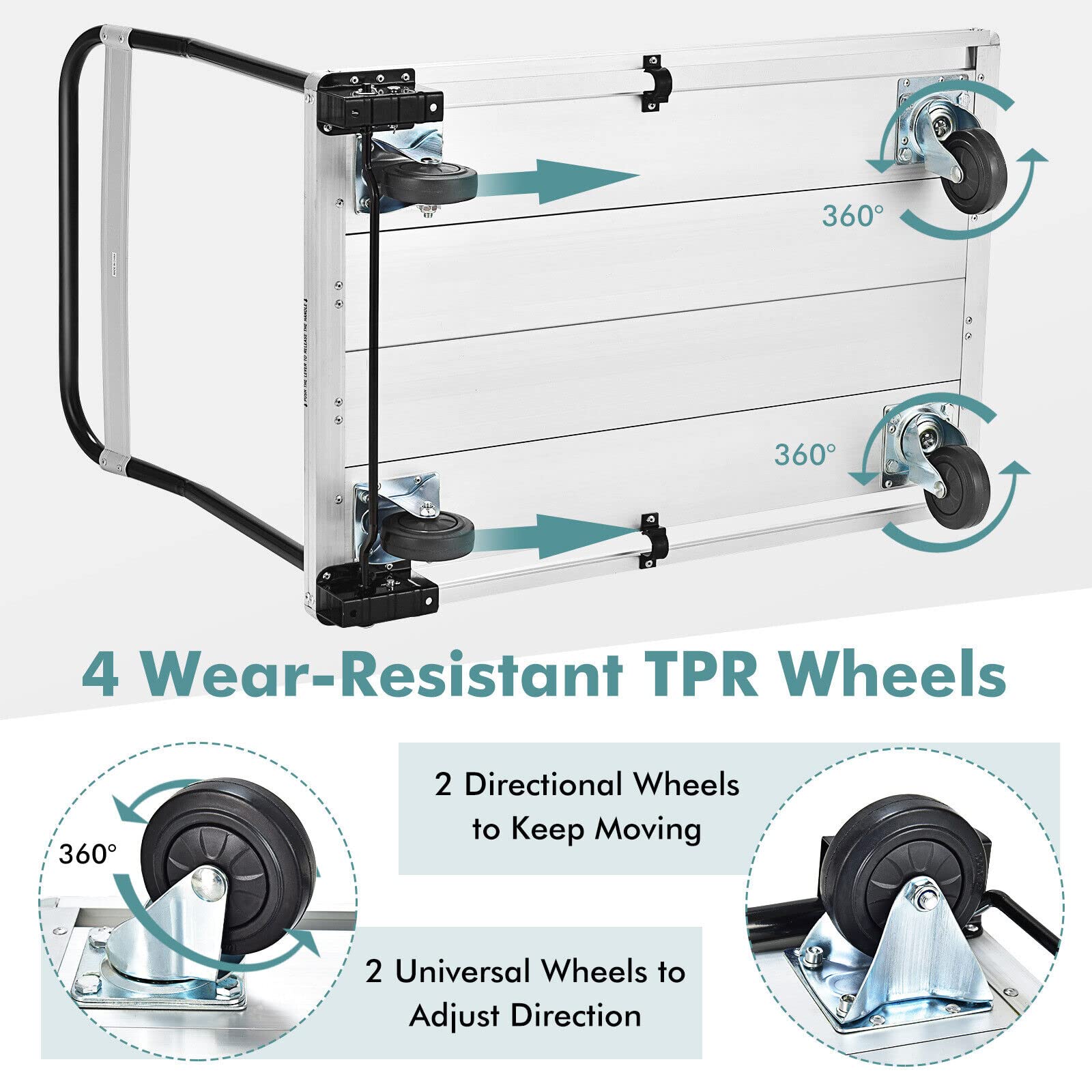 Premium Aluminum Alloy Folding Platform Truck 770 LBS Push Cart Dolly with 4 TPR Wheels, Carrying Cargo, Large Boxes