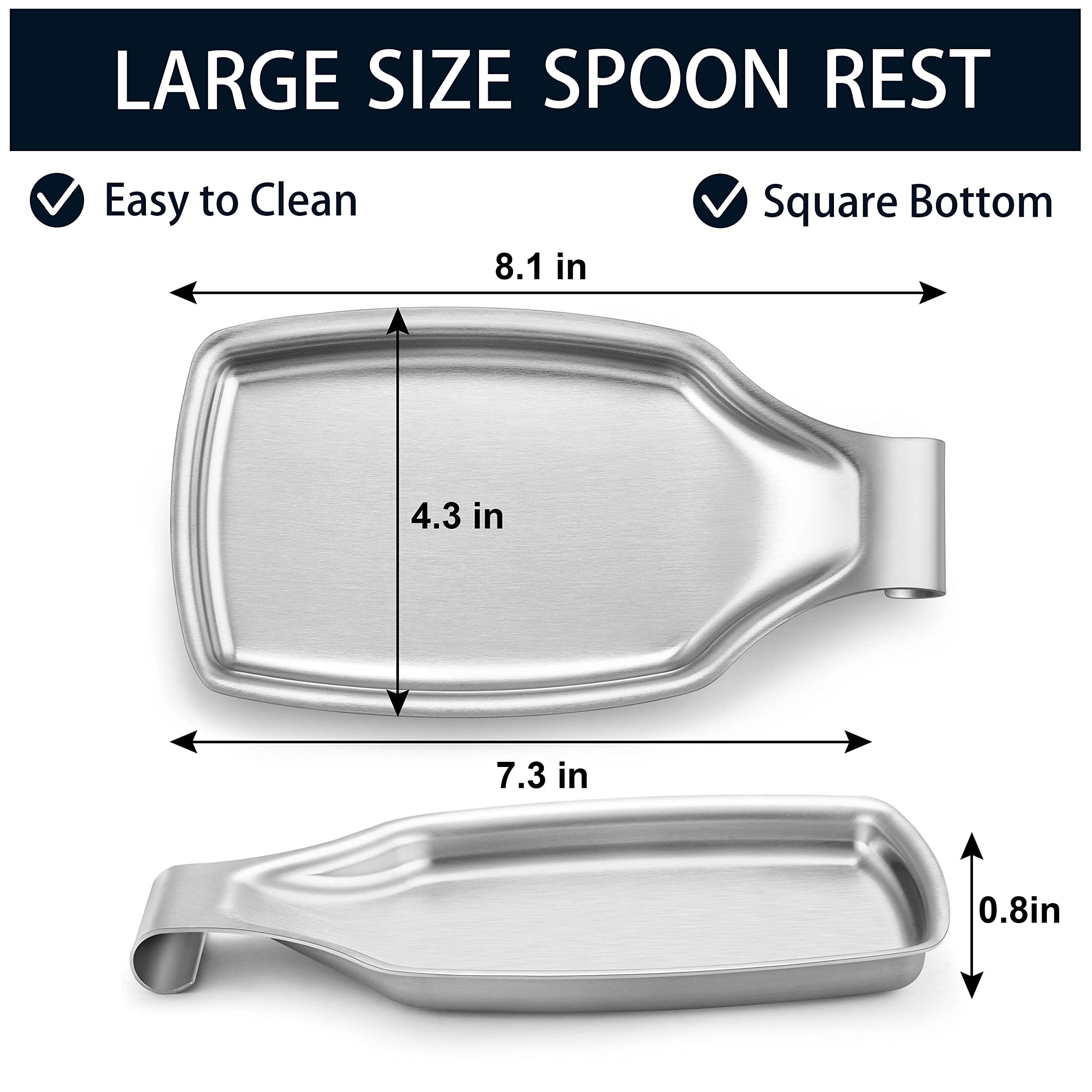 Stainless Steel Spoon Rest for Kitchen Stove Top, Herogo Large Cooking Utensil Spatula Ladle Holder with Square Bottom, Kitchen Accessories for Kitchen Countertop, Heavy Duty, Dishwasher Safe