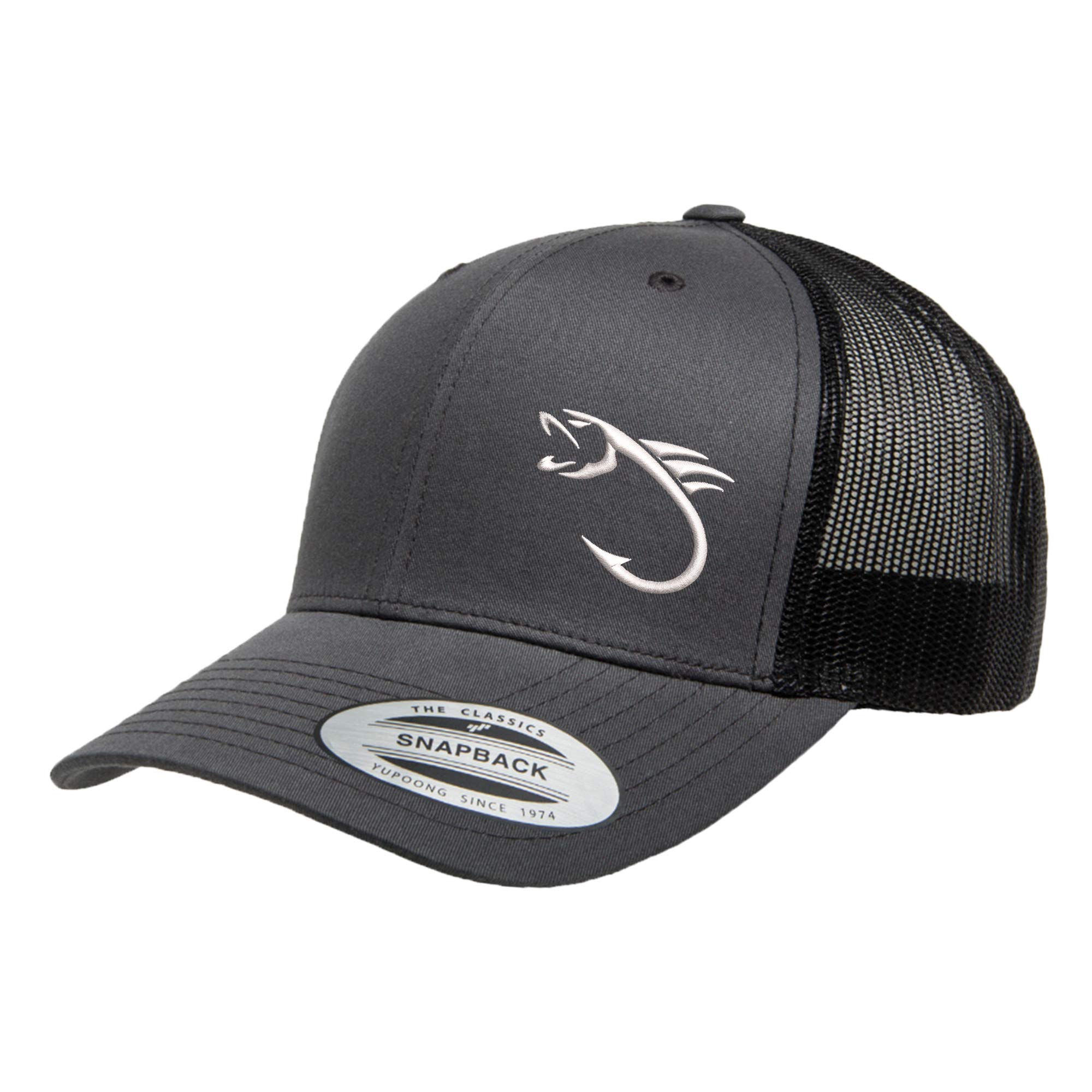 Love Sketches Embroidered Outdoor Fishing Hook Trucker Snapback Cap Mesh Back Men and Women (Charcoal/Black-bhwt)