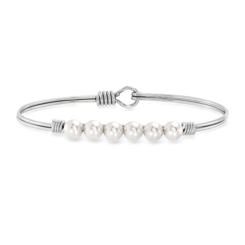 Luca + Danni Crystal Pearl Bangle Bracelet for Women Classic White - Silver Tone Size Regular Made in USA