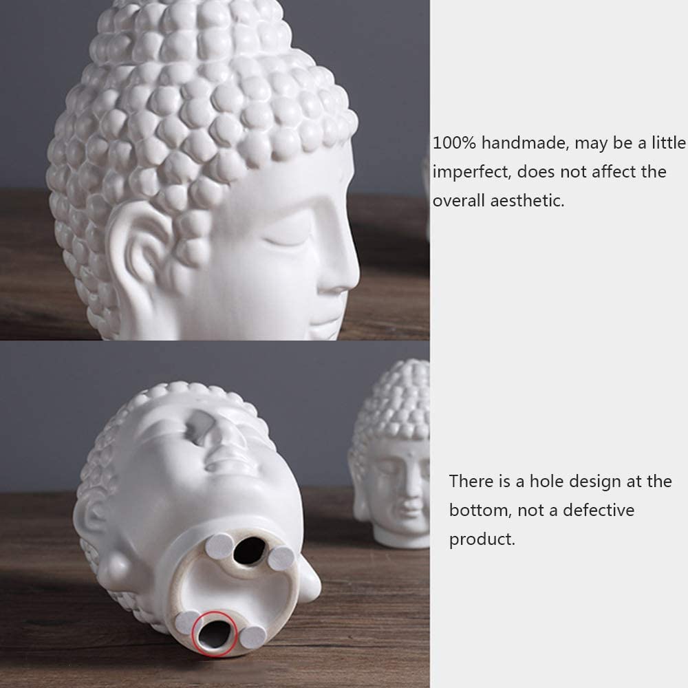 Kunze Land Zen Buddha Head Statue, Medium Temperature Ceramic White Glaze Process, Smooth Surface, Garden Yoga Meditation, Home Living Room Office Decorations